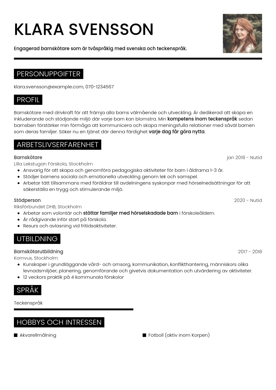 CV barnskötare – tips och CV-exempel - CV.se