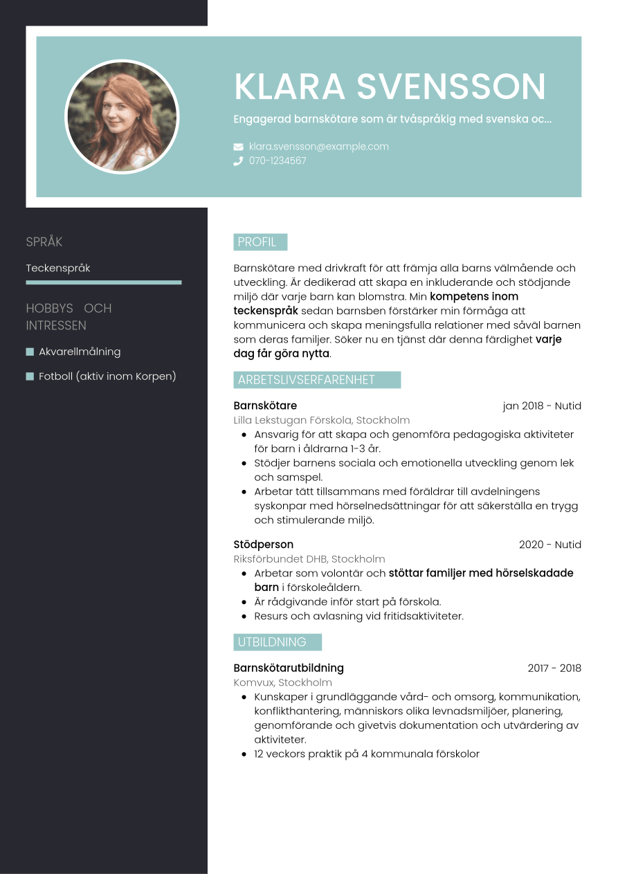 CV barnskötare – tips och CV-exempel - CV.se