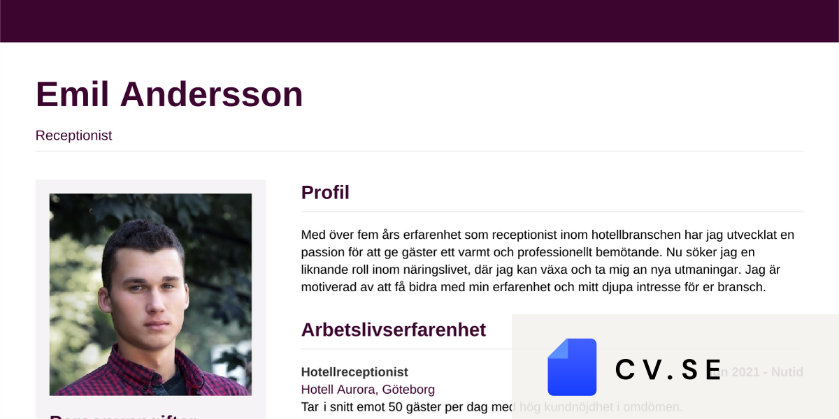 Receptionist CV med CV-exempel för 2026 - CV.se